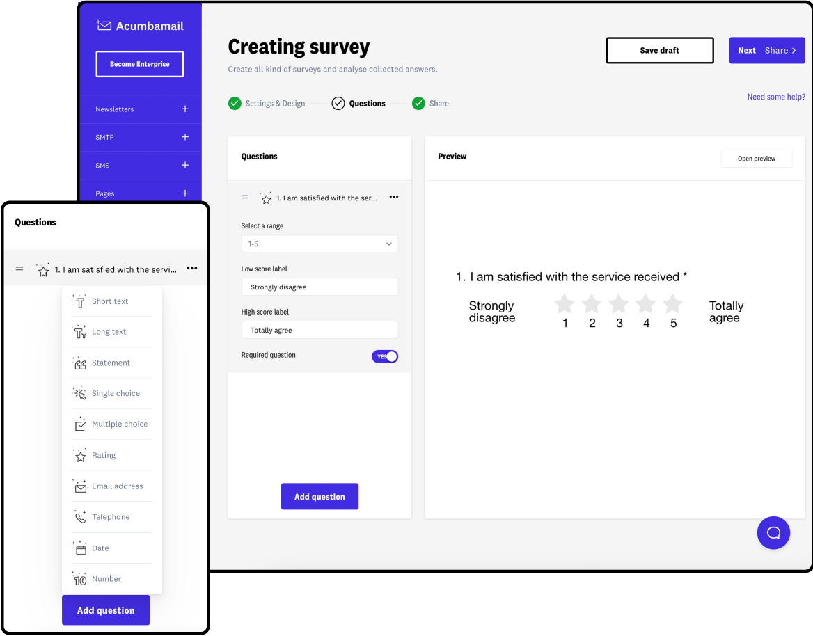 Create your online survey with Acumbamail